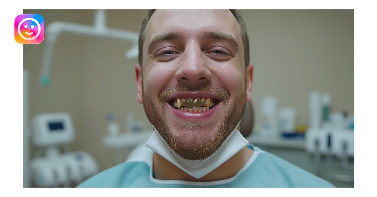 dentist smiling to camera with ugly teeth (bad and yellow teeth ...