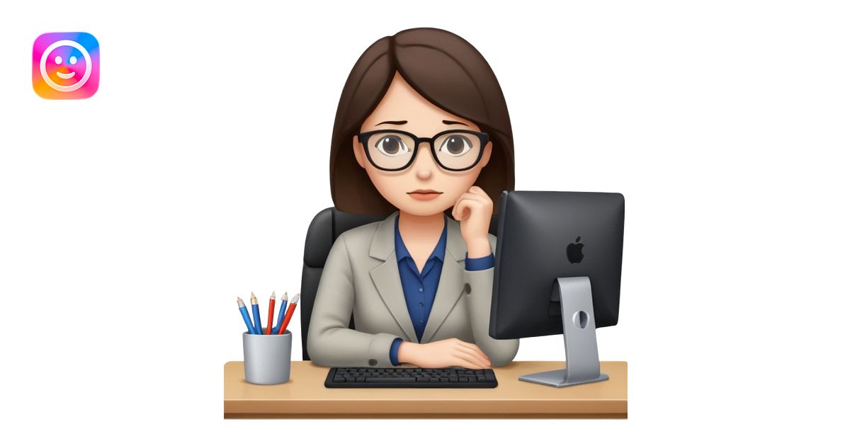 female office worker sad face on computer emoji | AI Emoji Generator