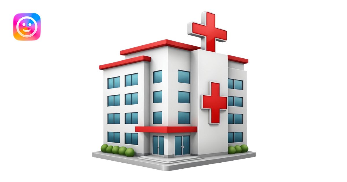 A hospital building with a red +. In PNG format. emoji | AI Emoji Generator
