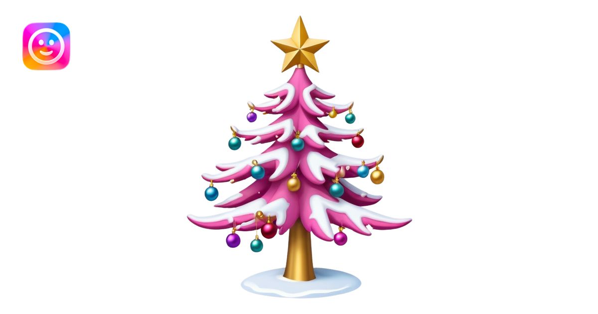 Pink Christmas tree with snow on the branches and a gold star on top ...