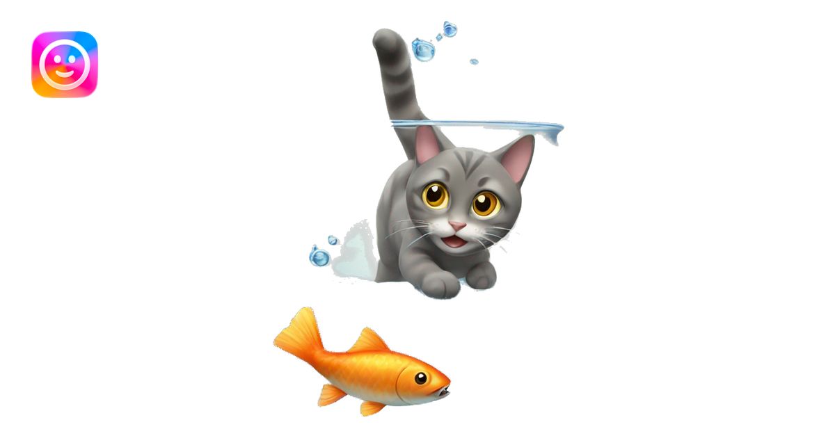 Cat trying to catch a fish from fish bowl emoji | AI Emoji Generator