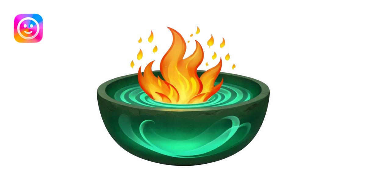 Enchanted emerald big fire rising from a flat stone bowl emoji | AI ...