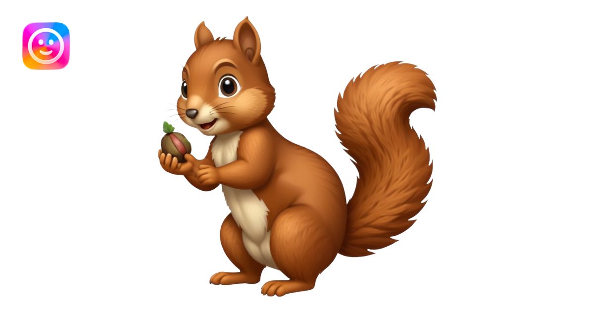 A playful squirrel holding an acorn with both paws. 
