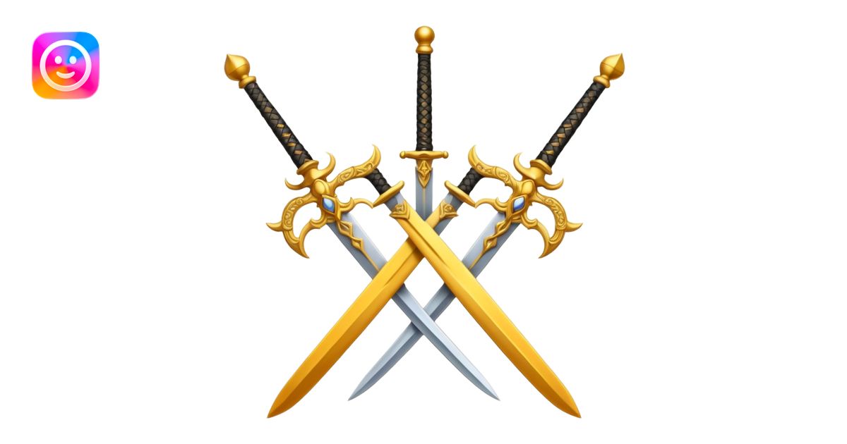 Two powerful on fire fully golden fiery royal crossed swords emoji | AI ...