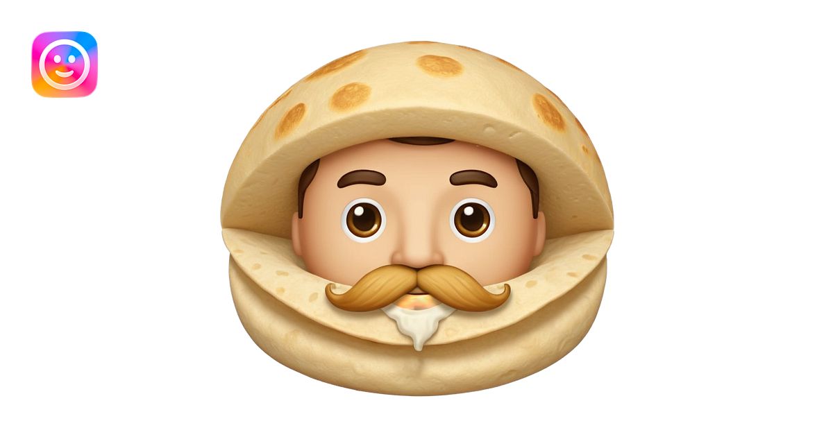 a fresh flour tortilla with a mustache emoji | AI Emoji Generator