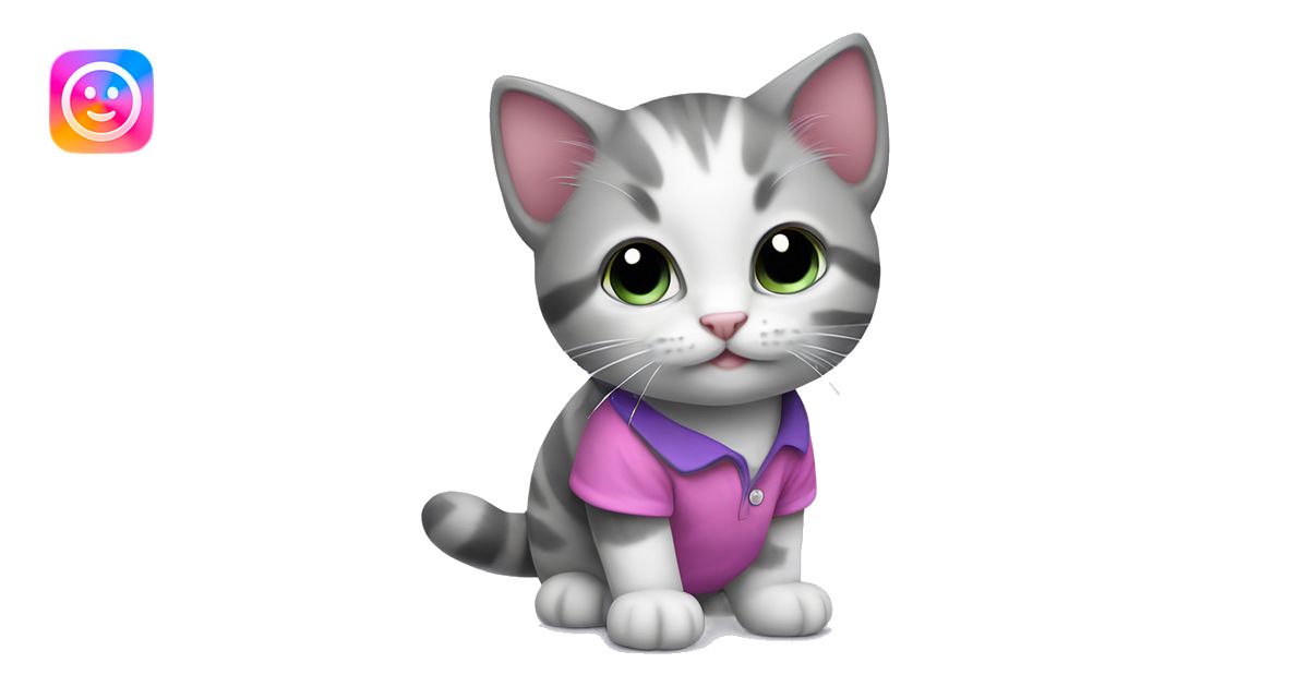 A gray and white kitten wearing a pink and purple shirt is holding a ...