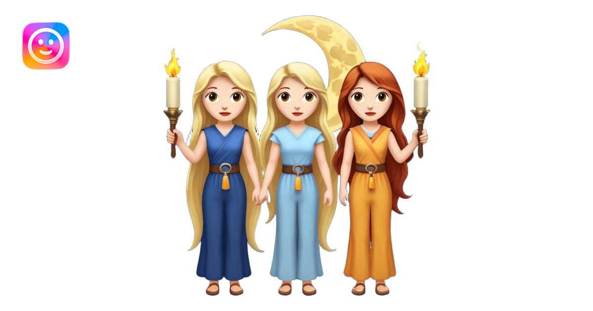 Three women with two torches and a moon emoji | AI Emoji Generator