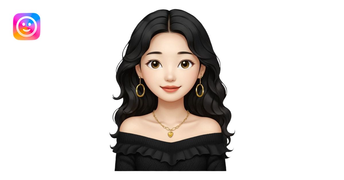 A South Korean girl with long, dark black wavy hair with middle part ...