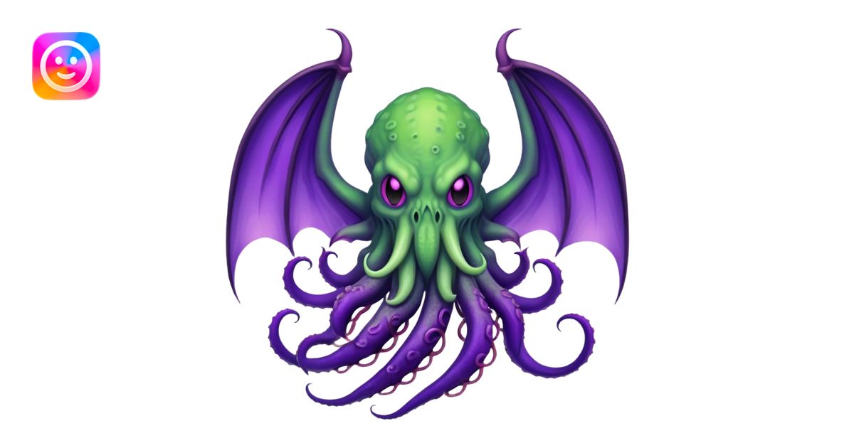light green Cthulhu with purple bat wings and purple gradient tentacles ...