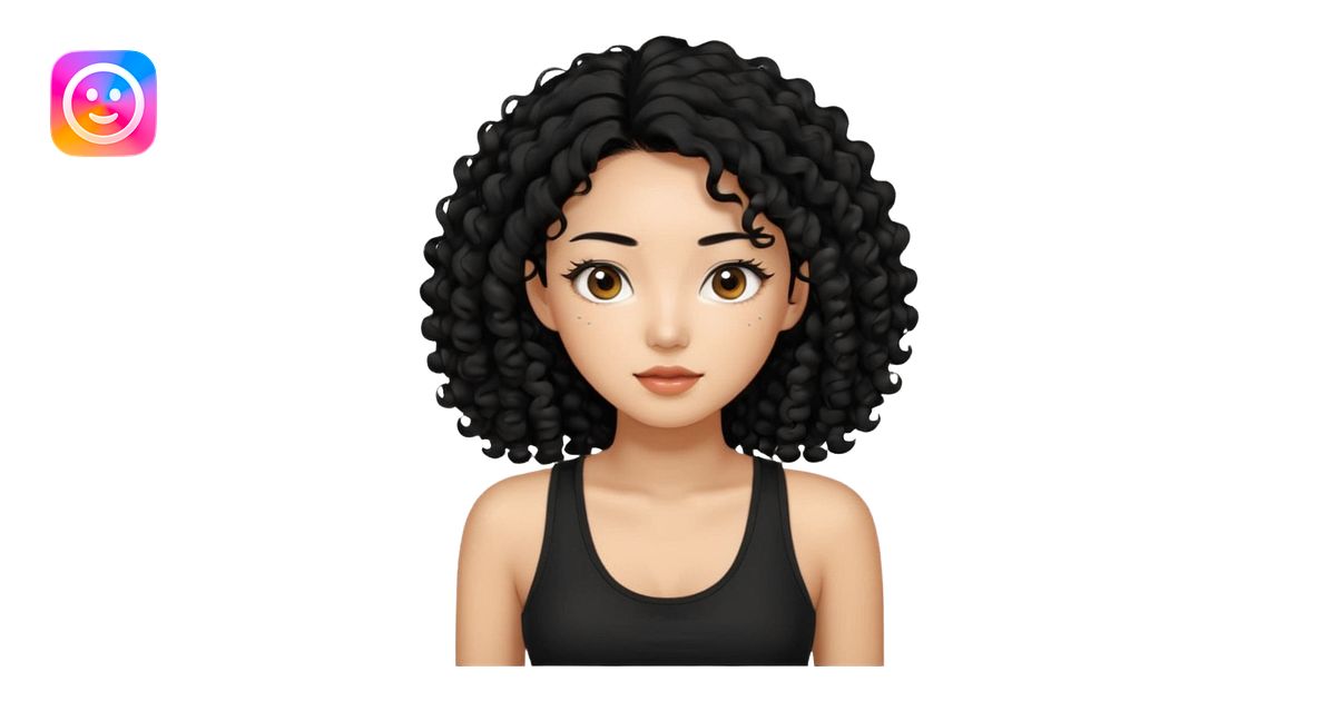 Korean woman with black cute long curly hair with a black top tank with ...
