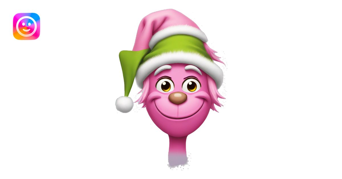grinch face with a smirk wearing a light pink santa hat emoji | AI ...