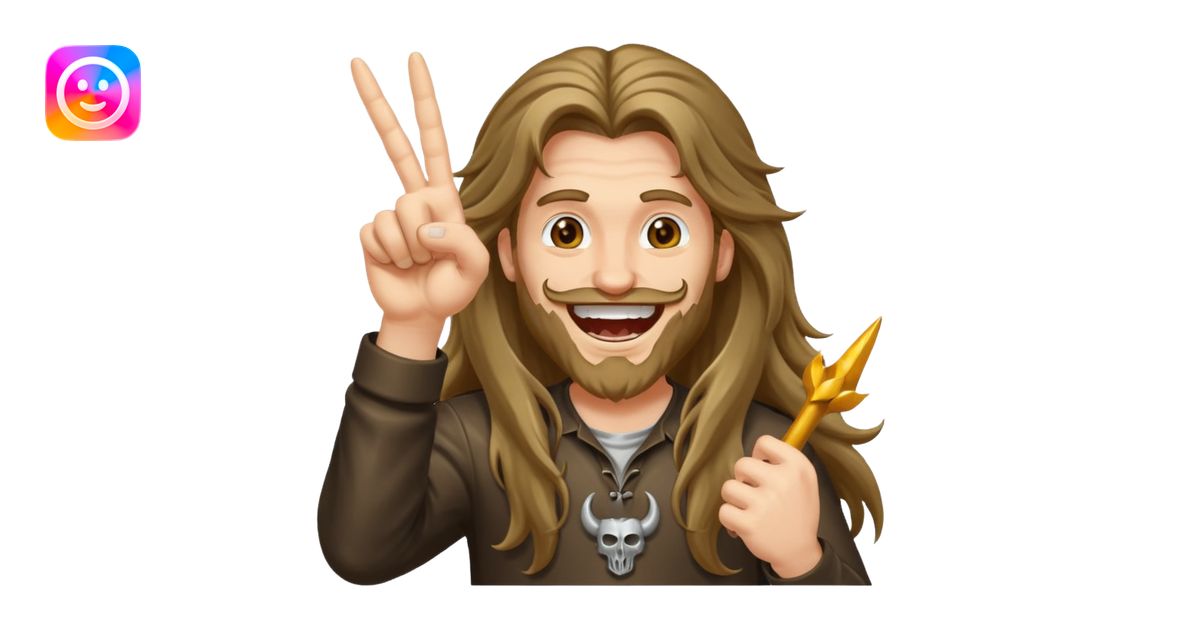 Long haired guy throwing up metal horns emoji | AI Emoji Generator