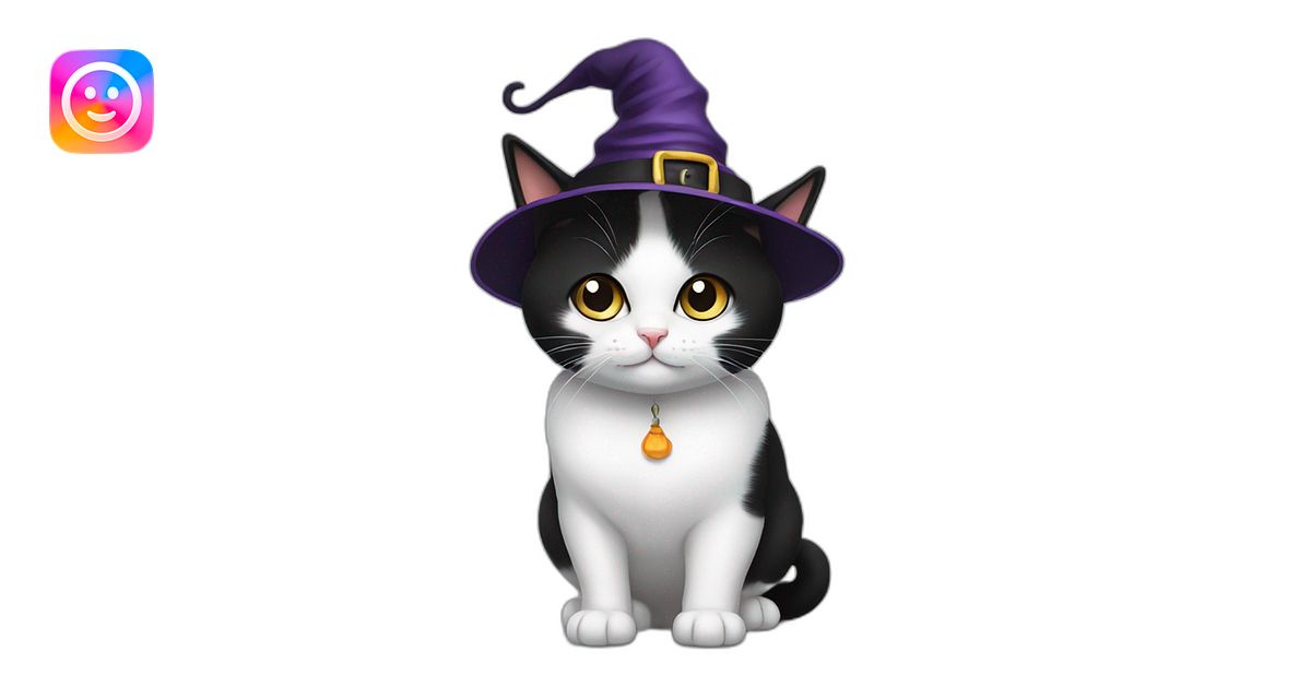 Black and white munchkin cat with a witch hat emoji | AI Emoji Generator