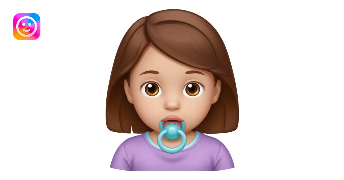 create a baby girl emoji from the 60. with brown hair and with pacifier ...