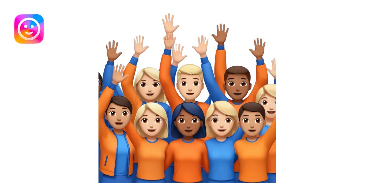 A cheering crowd within a circle of shades of orange and blue emoji ...