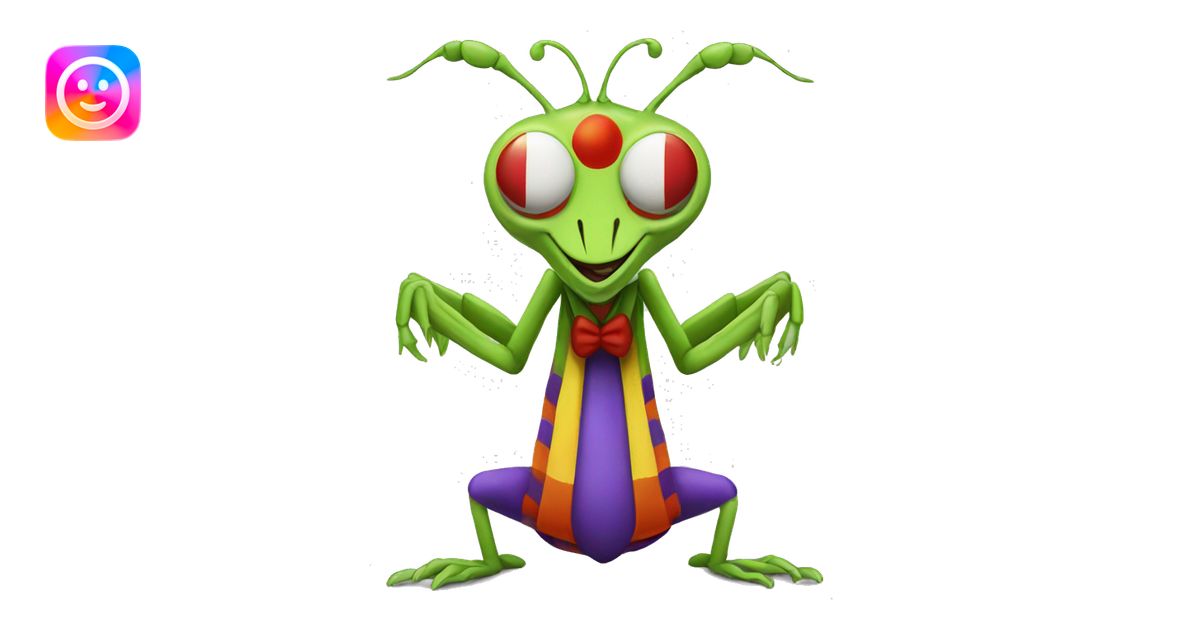 Praying mantis dressed as clown emoji | AI Emoji Generator