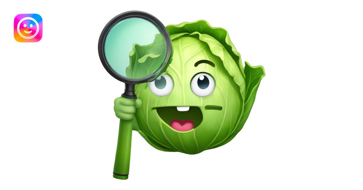 happy cabbage hold magnifying glass emoji | AI Emoji Generator