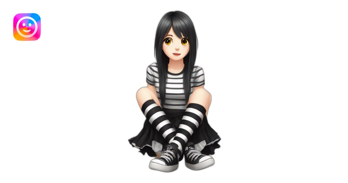 full body Front view emo girl sits on the floor black skirt torn ...