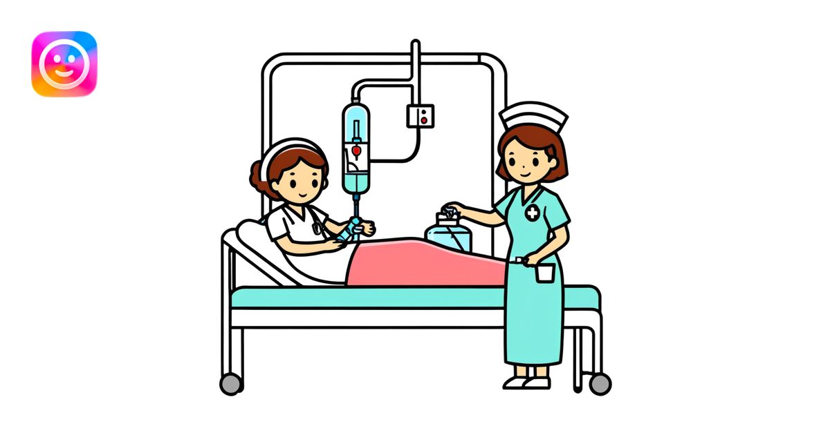 Nurse giving intravenous fluids to a patient image | AI Emoji Generator