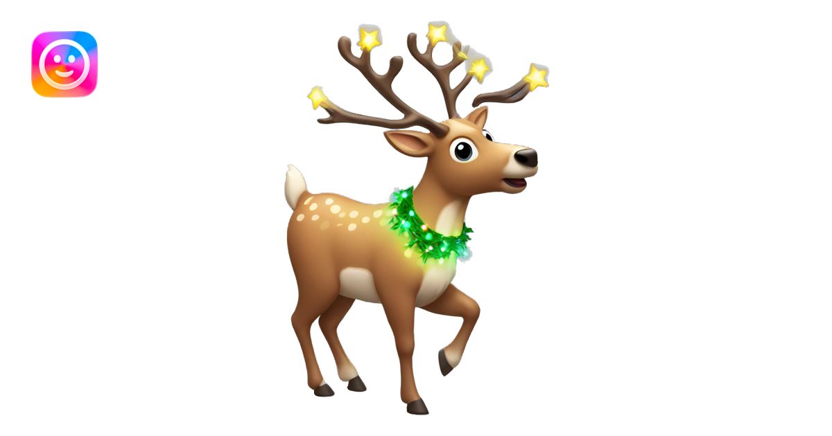 Dancing reindeer with christmas lights emoji | AI Emoji Generator