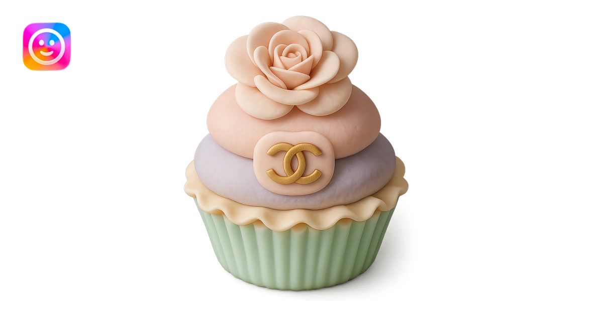 pastel Chanel cupcake with a camellia flower and edible logo, delicate ...