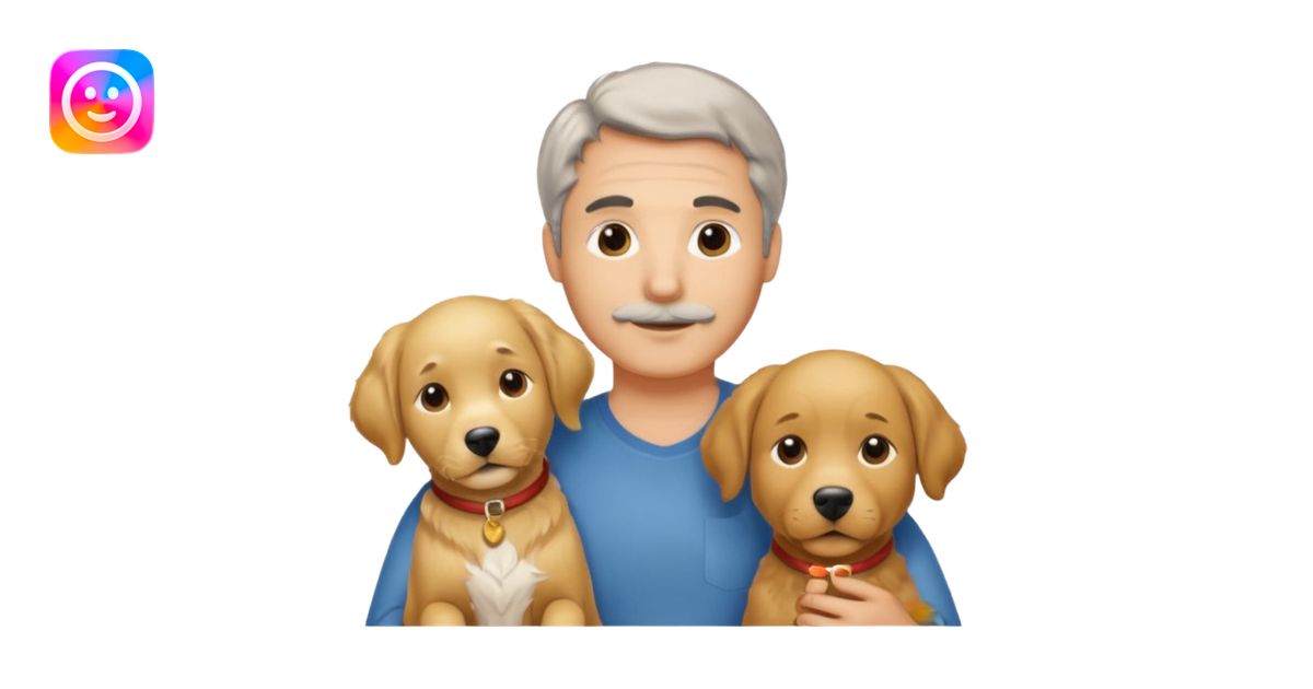 Italian man with salt and pepper hair holding a golden retriever and a ...