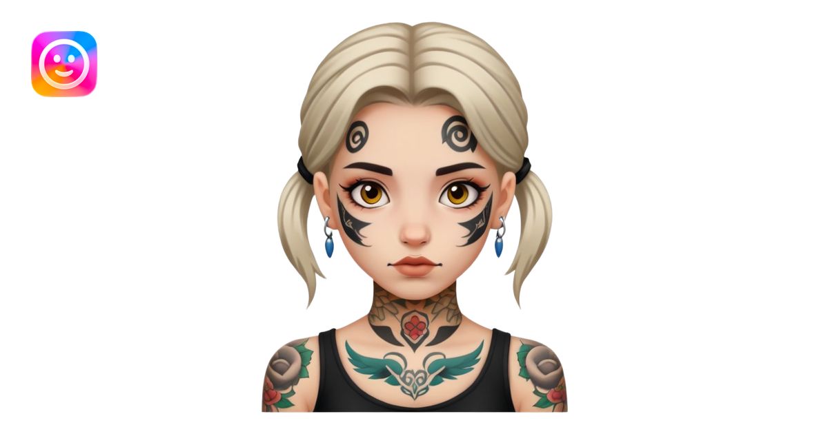 girl with face tattoos, neutral expression emoji | AI Emoji Generator