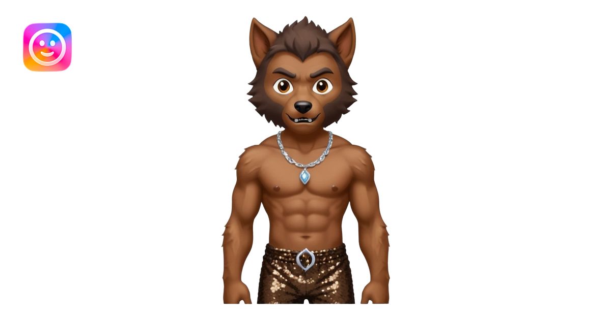 Werewolf with brown fur, dark brown sequin baggy pants, shirtless with ...