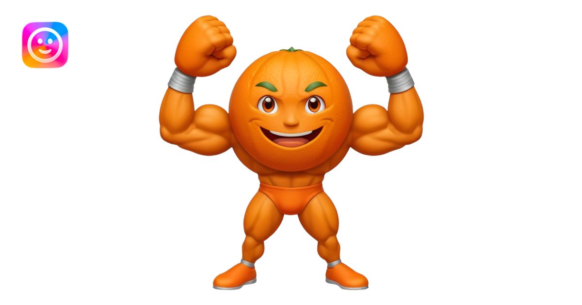 orange with a face had strong arms and legs emoji | AI Emoji Generator