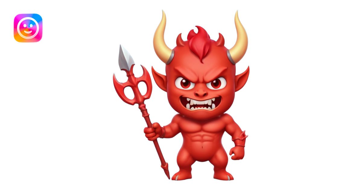 cute 3D red devil emoji, muscular cartoon devil, glossy skin, big ...