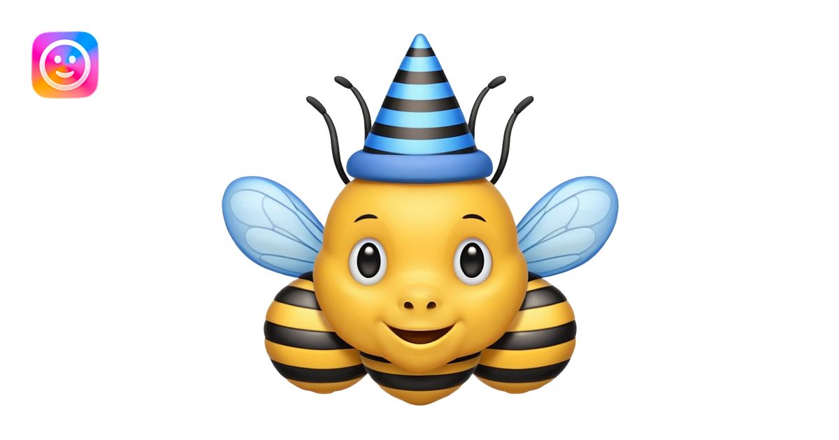 Bees with blue Birthday Hat, Happy bee with striped party hat emoji ...