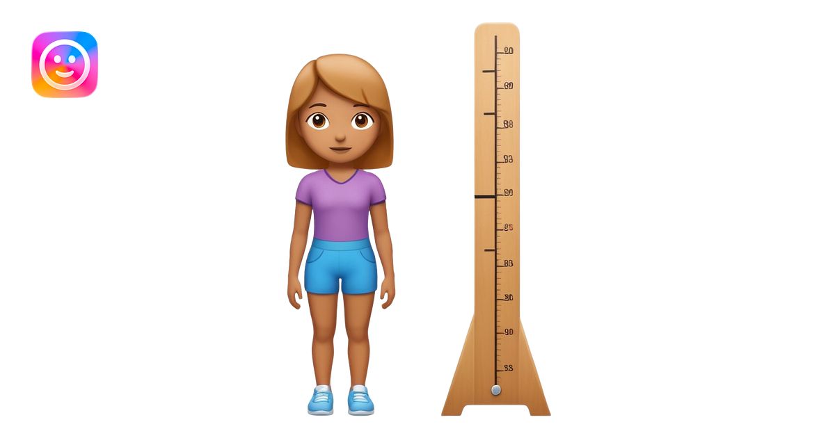 A 3D cartoon figure standing against a height chart, measurement marks ...