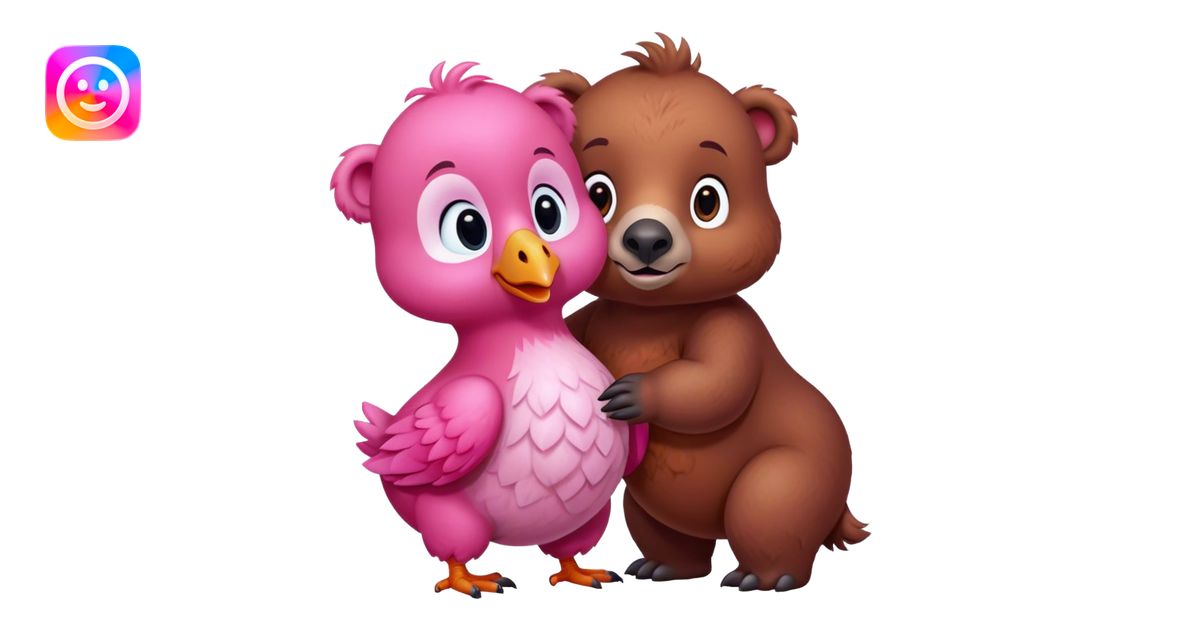 A cute brown bear and a realistic cute pink dodo closely together emoji ...
