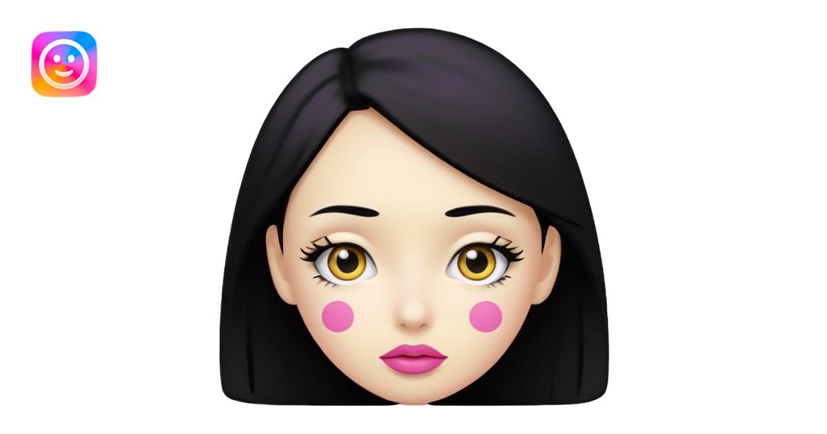 Yellow face with cute eyes pink lips black hair and black dot at ...