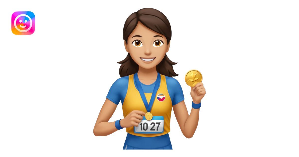 Beautiful brunette woman marathon runner receiving medal emoji | AI ...