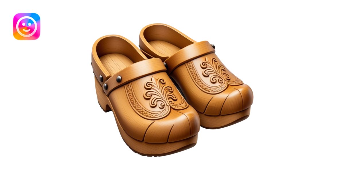 Cinematic Realistic Wooden Clogs Emoji, depicted as a pair of ...