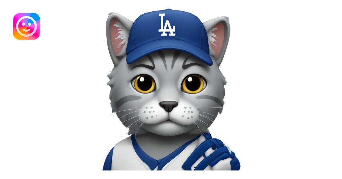 Sad Grey Cat wearing a dodgers uniform emoji | AI Emoji Generator