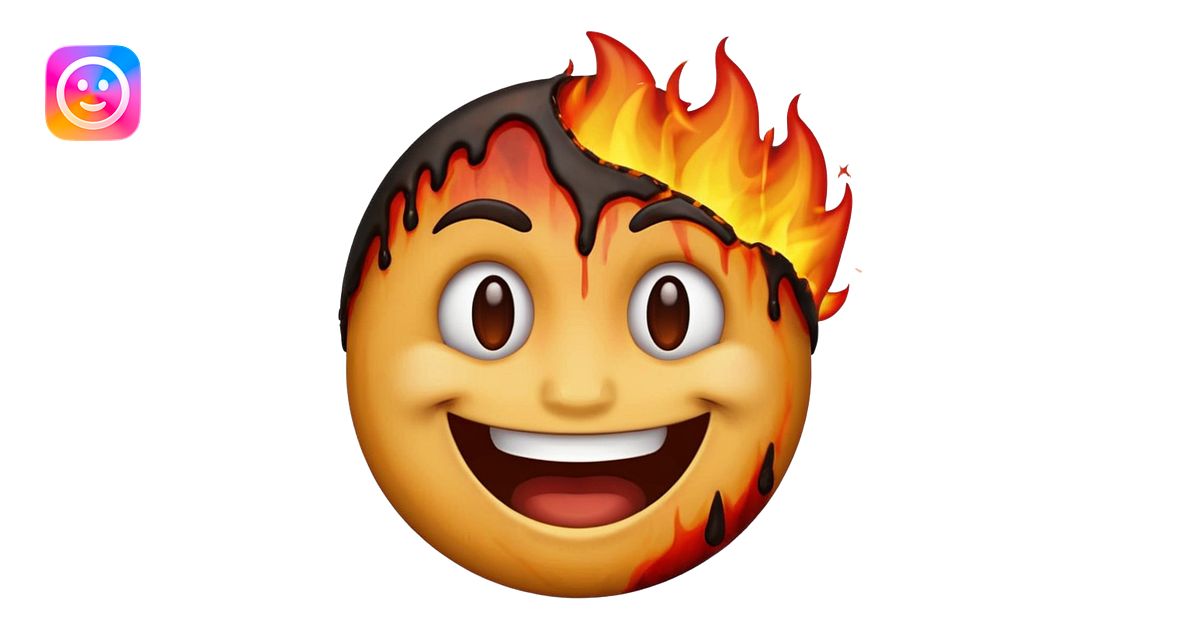 A emoji with half of his face burnt with the emoji having a big grin ...