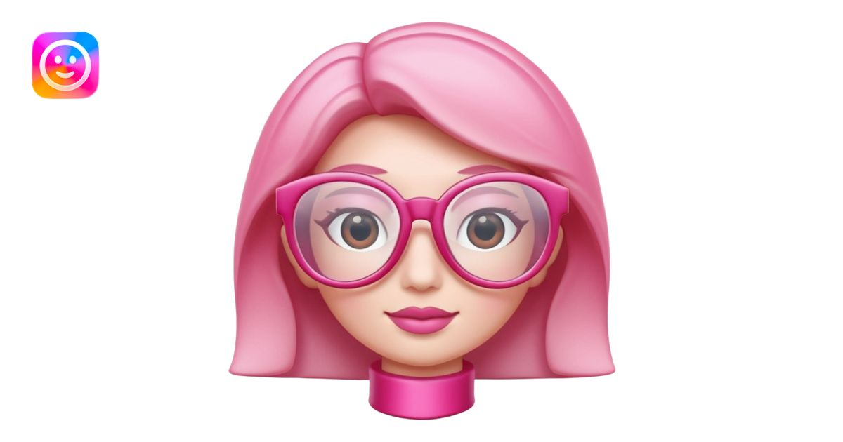 A 3D cartoon rose-pink spectacle with glossy curved frames and soft ...