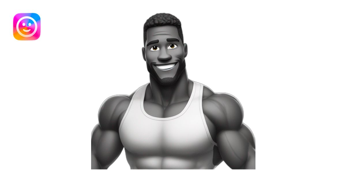 Giga Chad smiling black and white musculation meme emoji | AI Emoji ...
