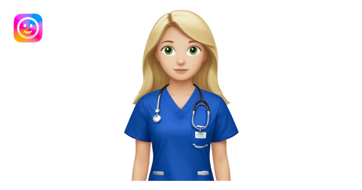 Long blonde haired girl with green eyes wearing royal blue scrubs with ...