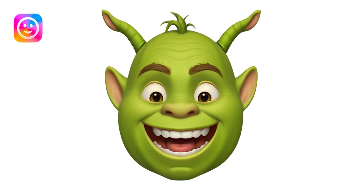 Shrek with wide open mouth laughing emoji | AI Emoji Generator