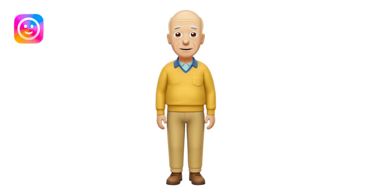 A 3D cartoon elderly man entirely yellow, styled like Grandpa Simpson ...