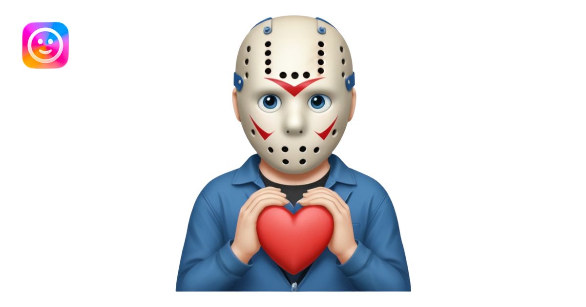 a cartoon image of Jason Voorhees, looking cute, with his hands clasped ...