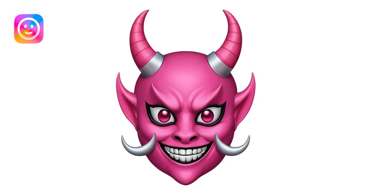 A pink girly oni mask with devil horns emoji | AI Emoji Generator