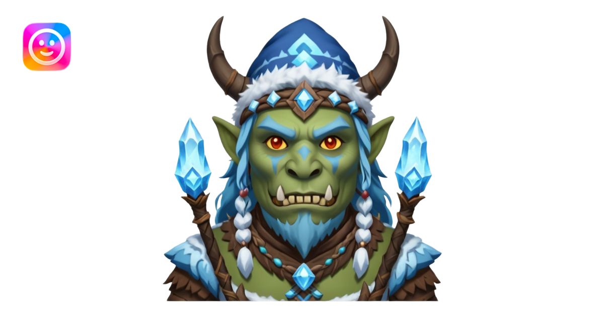 Fantasy Christmas orc shaman icon, ice spirit magic theme, glowing ...
