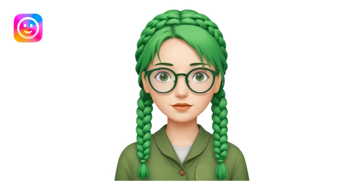 woman with green hairs, braids and rectangle spectacle, big visible ...