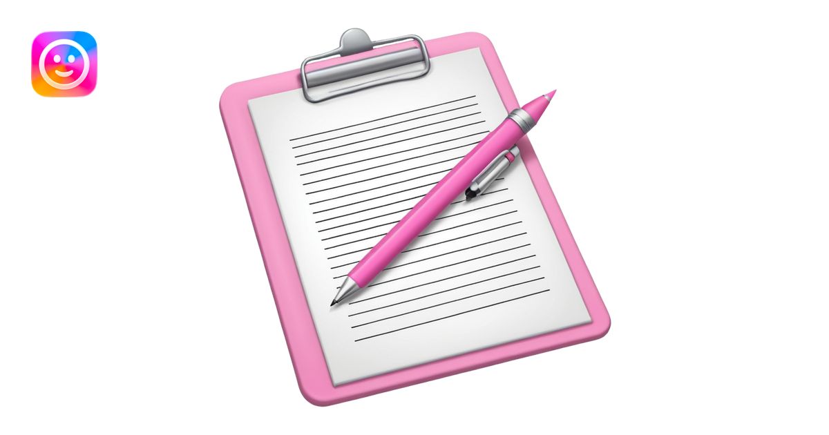 create a pink exam paper with pens and stuff emoji | AI Emoji Generator