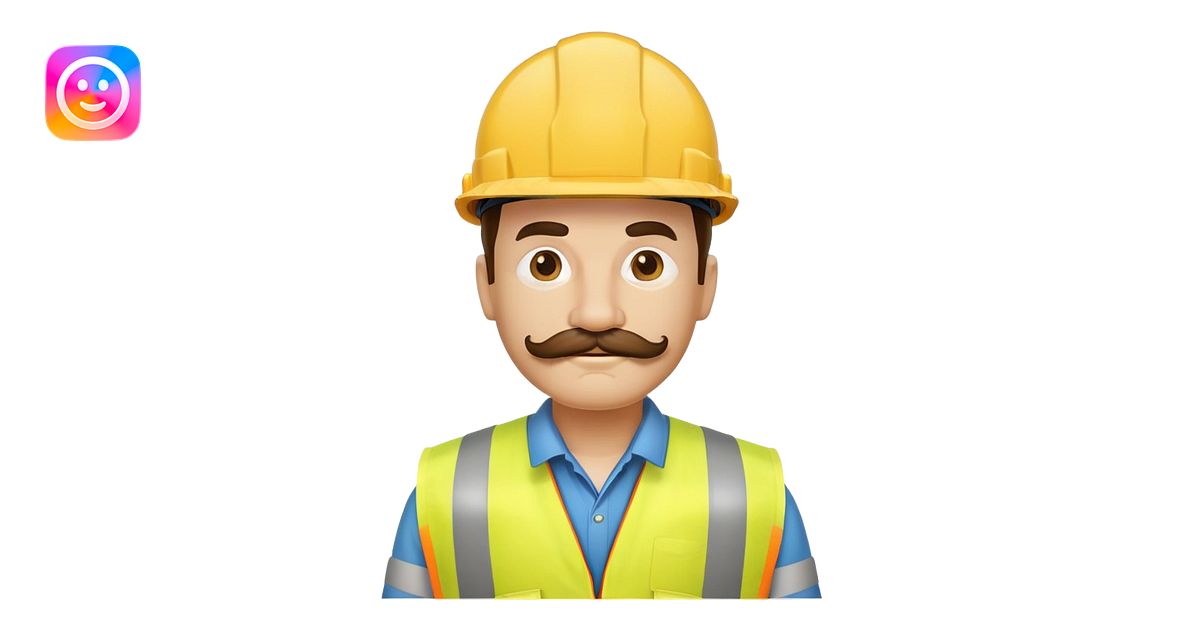 foreman in a hard hat, yellow vest and moustache emoji | AI Emoji Generator