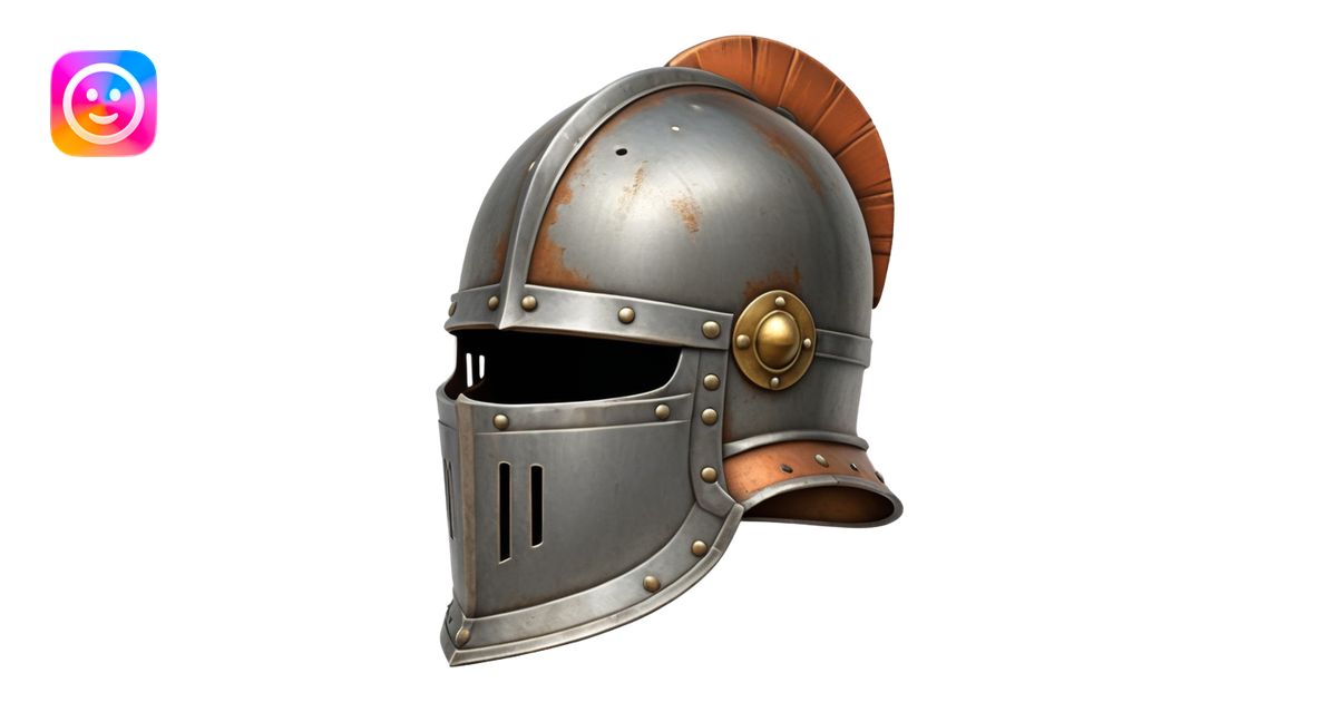 Antique medieval knight helmet with light rust and weathered metal ...